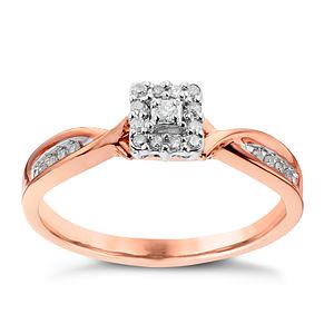 9ct Rose Gold Square Design Diamond Cluster Ring | H.Samuel