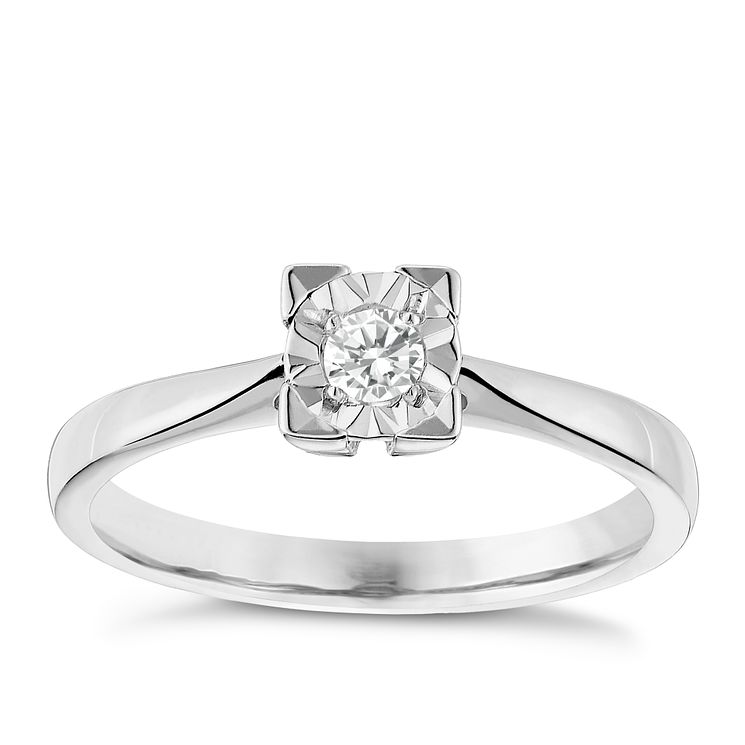 9ct White Gold Square Illusion Set Diamond Solitaire Ring | H.Samuel