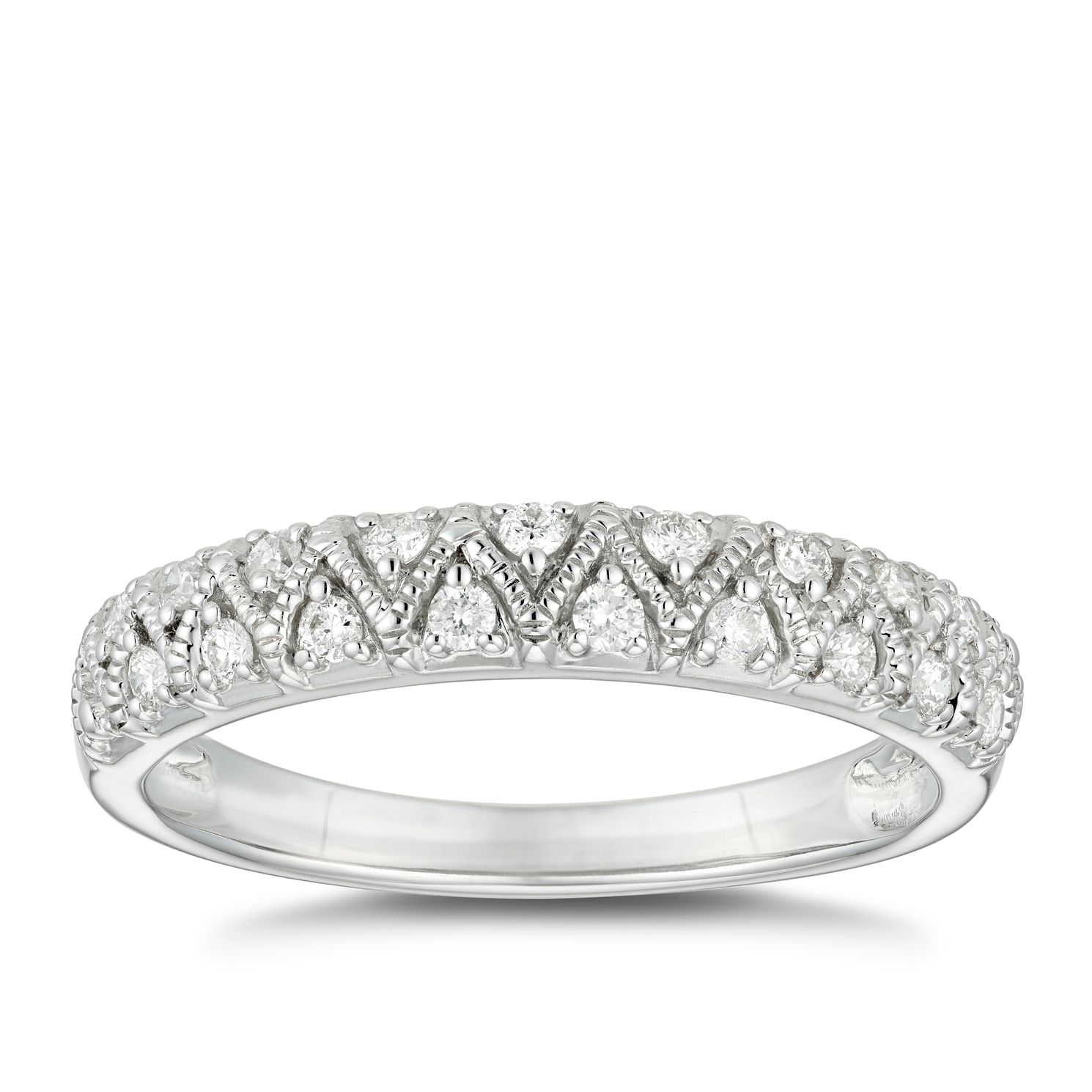 9ct White Gold 1 5ct Diamond Vintage Milgrain Wedding Ring - Ernest Jones