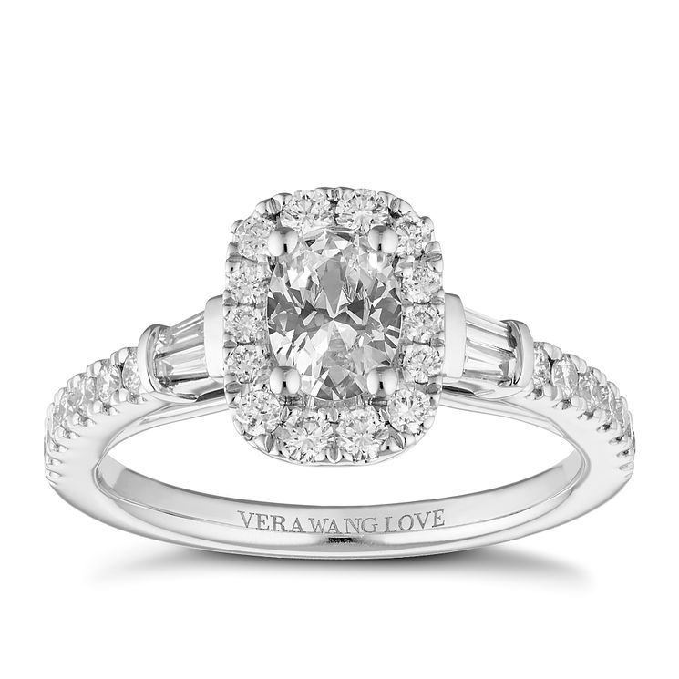 Vera wang 18ct white gold 0.69 ct princess cut halo ring store